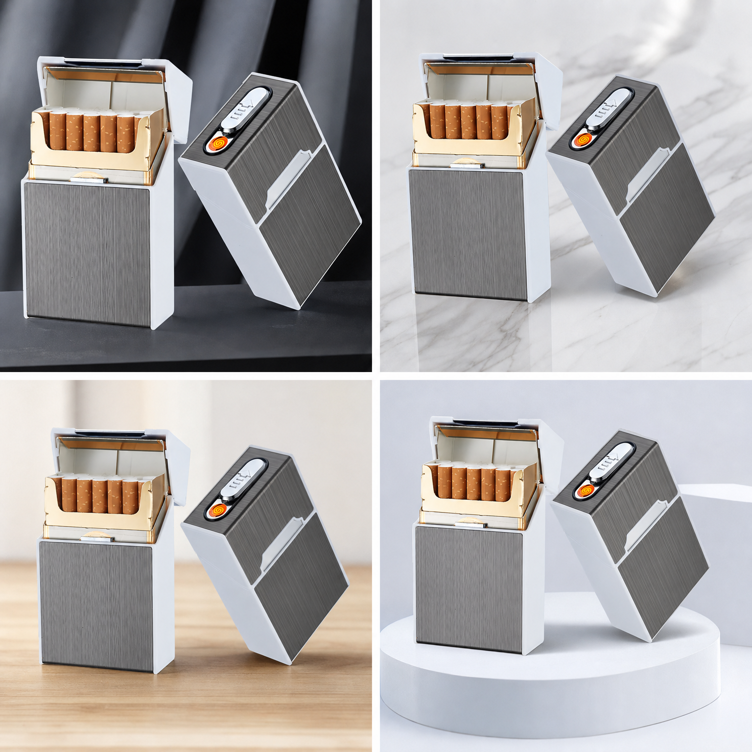 Портсигар металлический с USB зажигалкой, на магните, цвет серебро, 10х6х3 см, FatCat (Цвет товара: серебристый; Объем: 0.18 л)