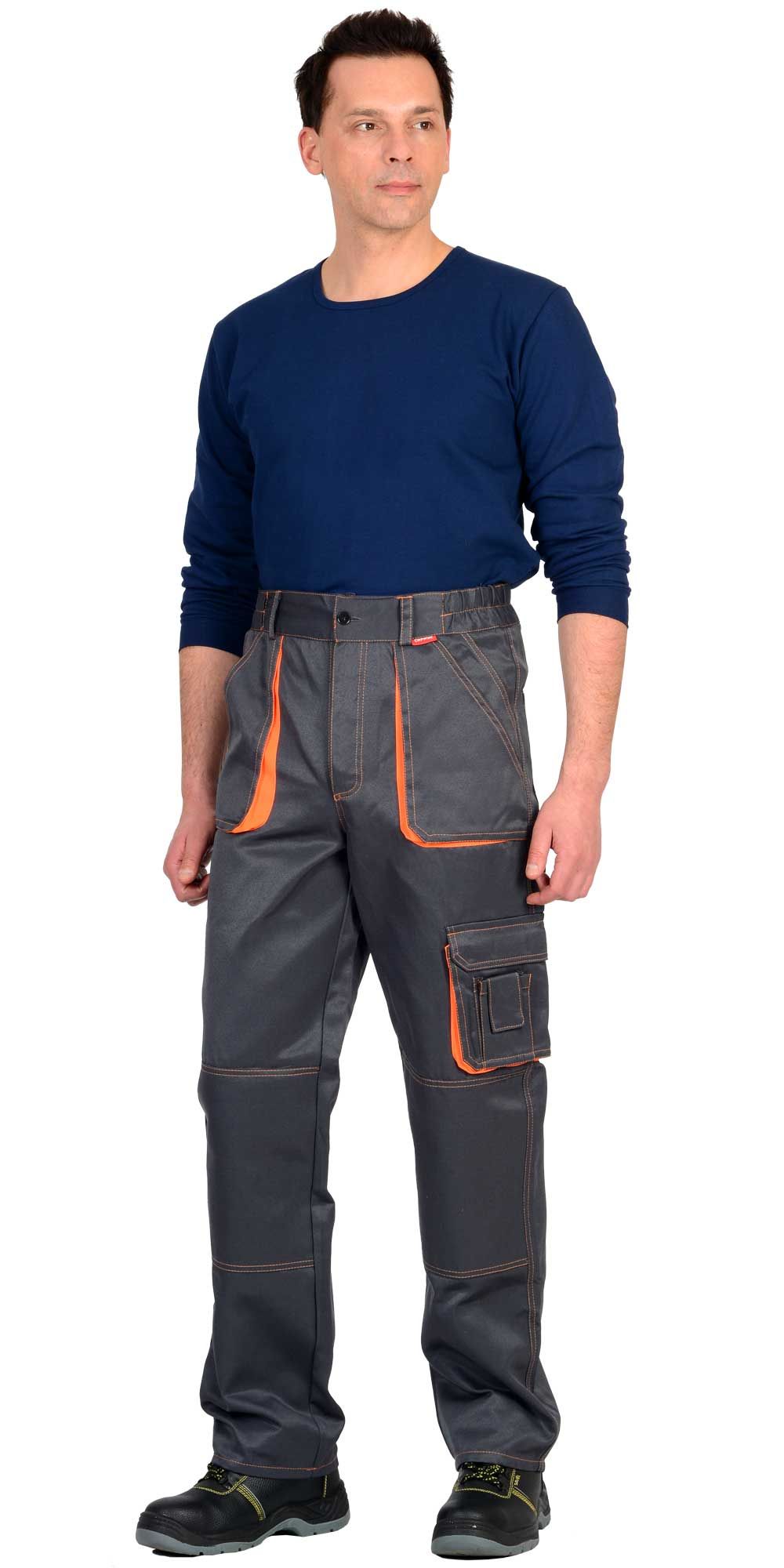 Брюки сириус-краун тёмно-серый с оранжевым, 215 г/м2, 80%ПЭ, 20%ХБ