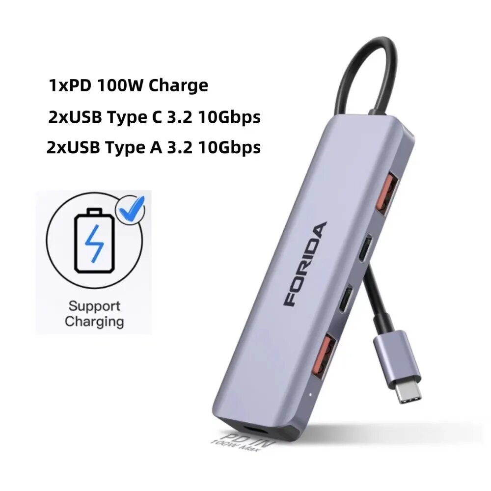 FORIDA USB концентратор 5-в-1 USB 3.2 Серый, gray