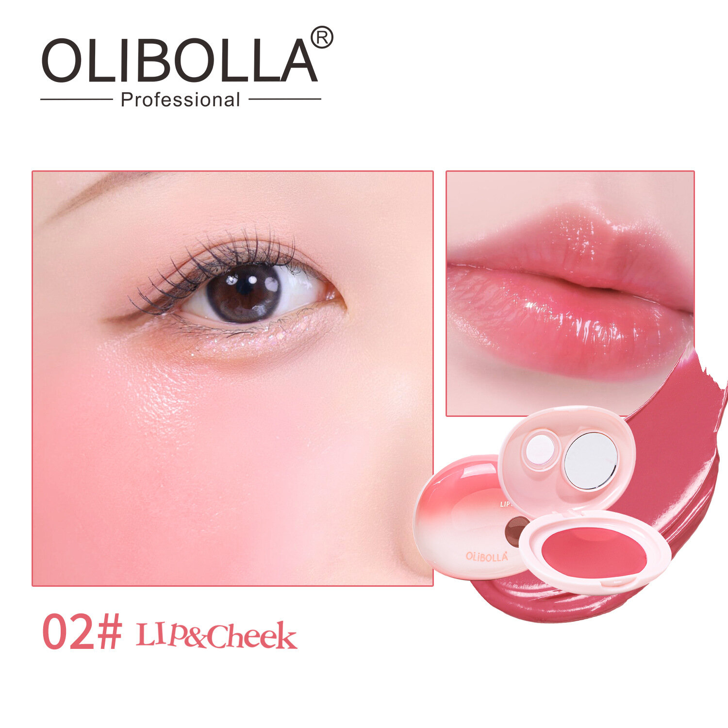 Универсальный крем‑румяна OLIBOLLA 2‑в‑1 для губ и щёк, перламутровый эффект, легко наносится, 4 оттенка, компактная коробочка с зеркалом