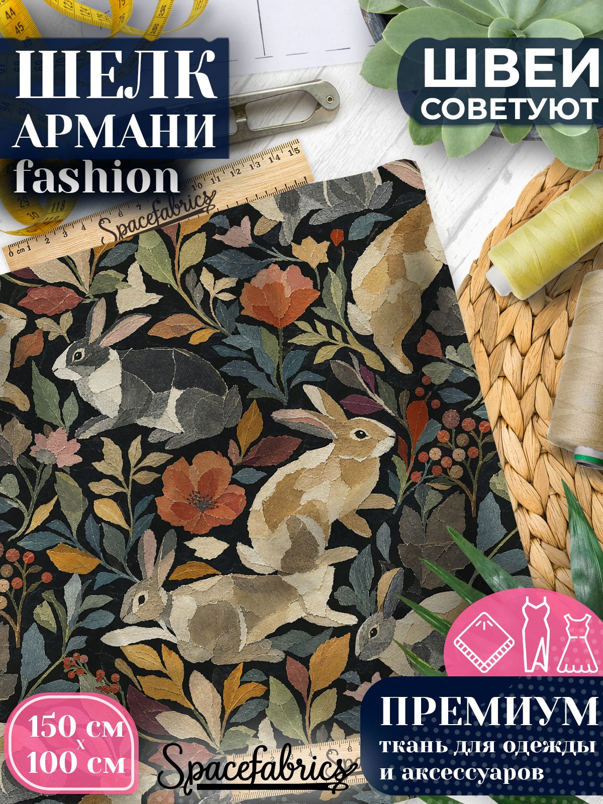 Ткань для шитья шелк Армани, искусственный шелк для костюмов, платьев, юбок с принтом Лесные звери