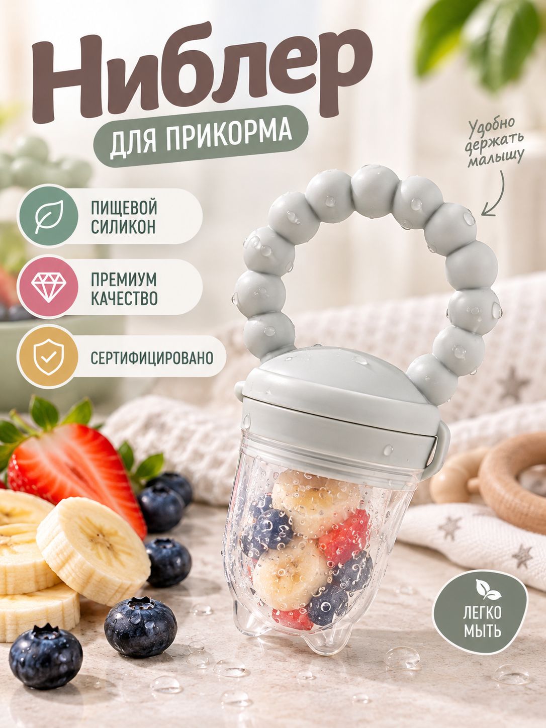 Ниблер для прикорма - светло-серый, ниблер с силиконовой сеточкой