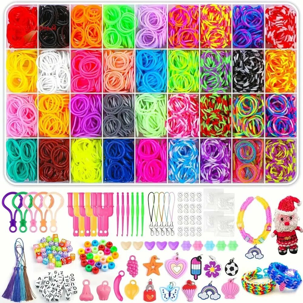 2900 шт. Набор для плетения браслетов из резинок 32 цвета DIY Loom Bands с инструментами, Китай