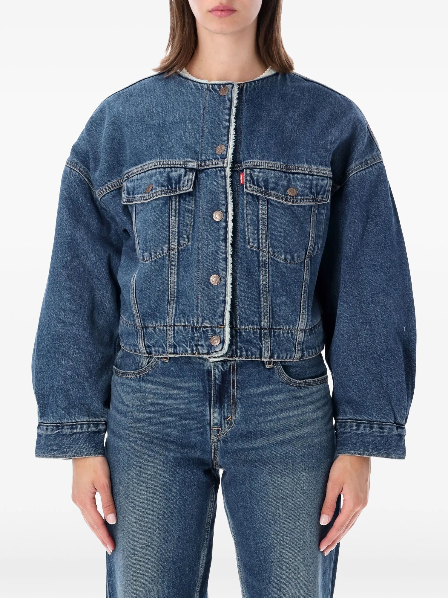 Куртка Faux-shearling-trim cropped denim jacket