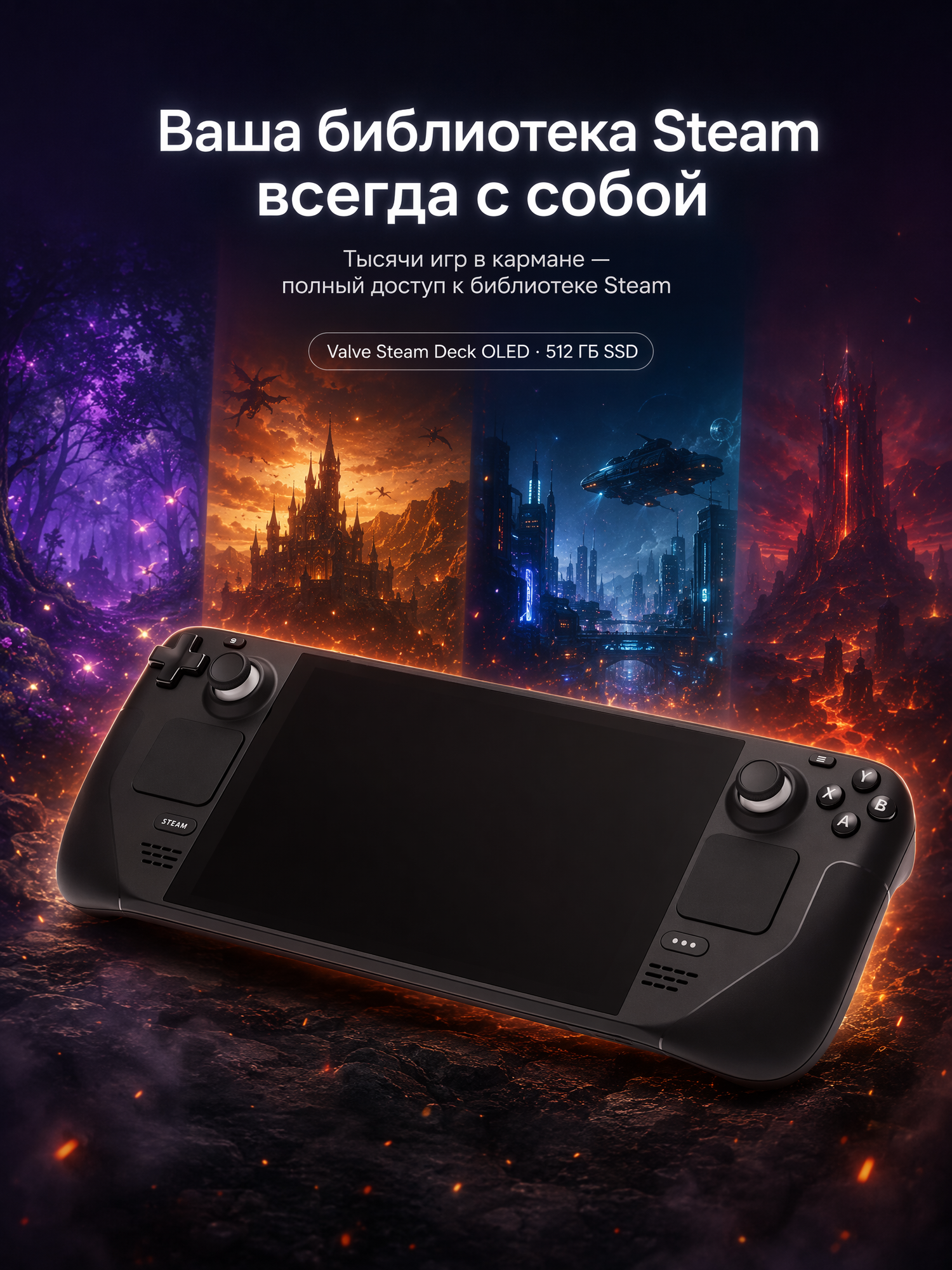 Игровая приставка Valve Steam Deck OLED 512 ГБ SSD, без игр, черный