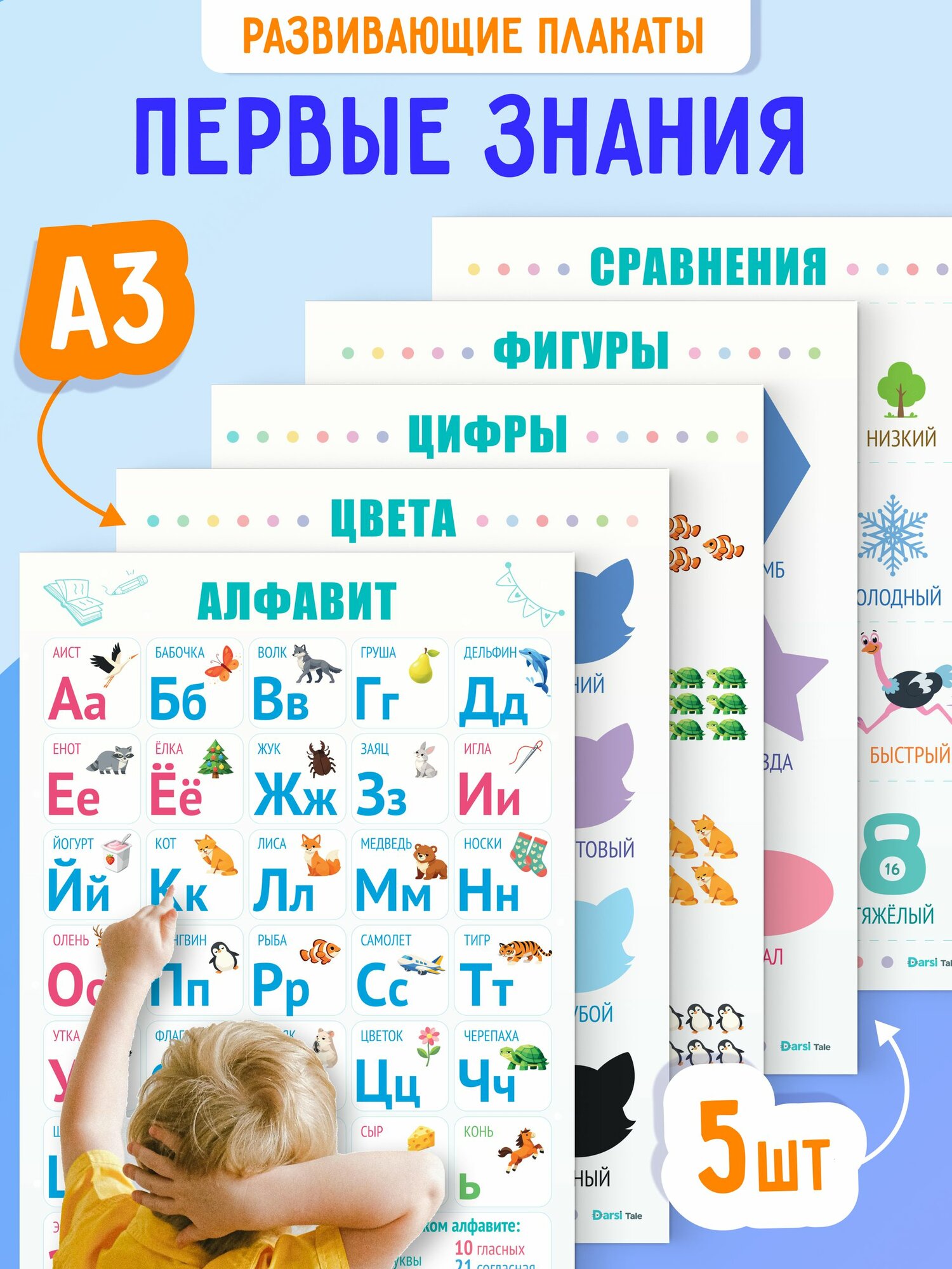 Набор обучающих плакатов Darsi Tale для детей, формат А3, 5 шт.