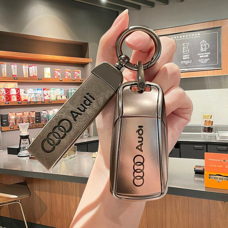 Серый с металлическим отливом клип для ключа Audi, чехол с эмблемой, C-стиль, премиум-обработка
