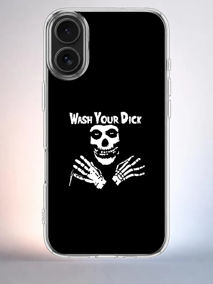 Чехол iPhone 16 череп Misfits силиконовый прозрачный
