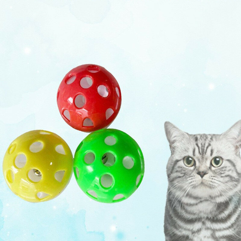 Игрушка для кошек, пластиковый мячик с колокольчиком, звуковой полый шар для самостоятельной игры, интерактивная игрушка для котов