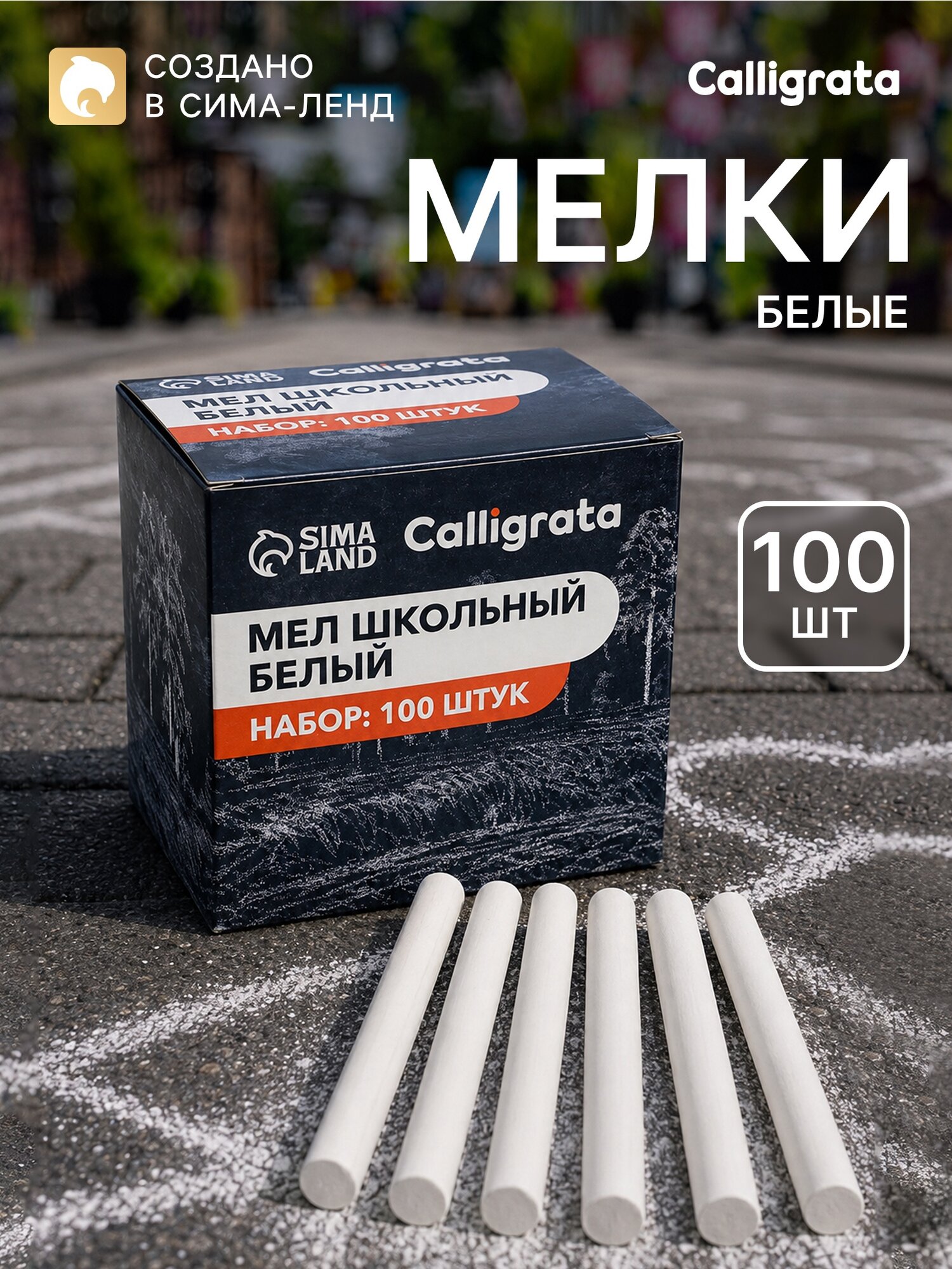 Мел школьный, белый, набор 100 штук, круглый, беспыльный, в картонной коробке