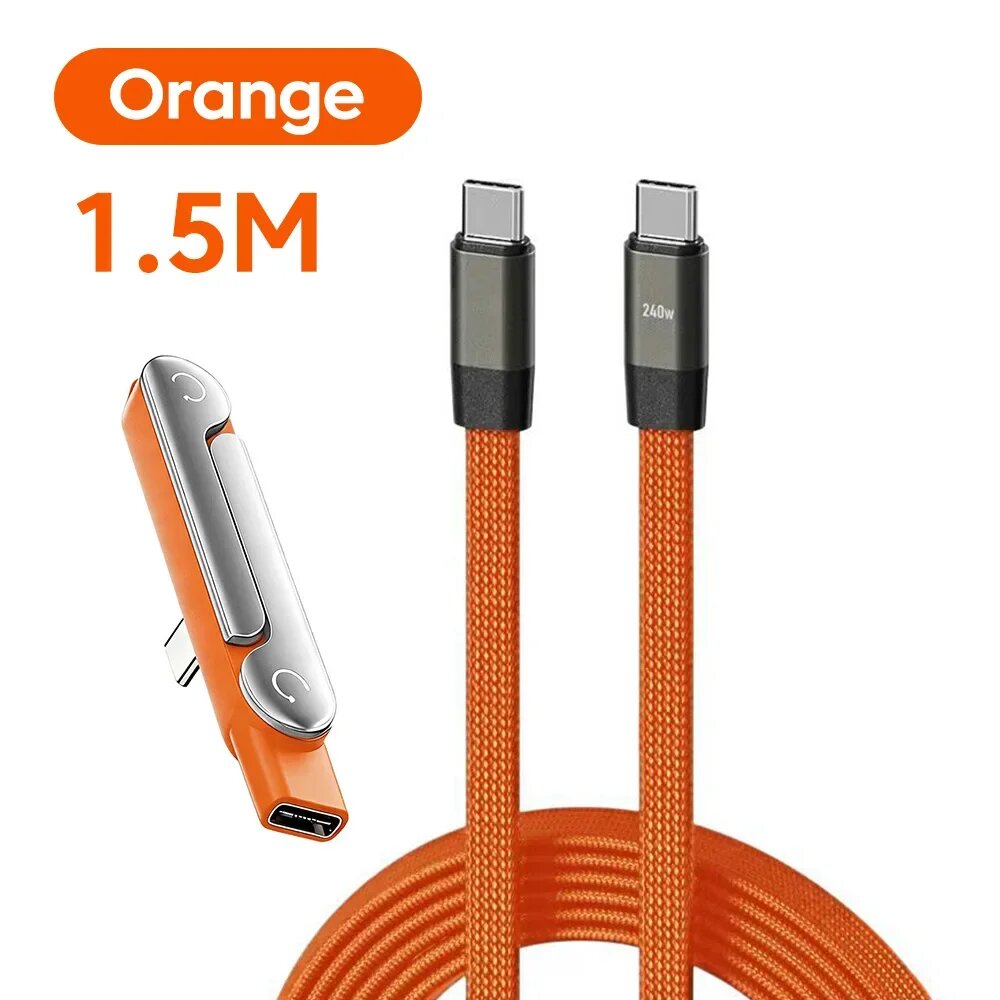 Кабель Type-C 240W с адаптером-держателем, быстрая зарядка, USB-C на Оранжевый, Orange Cable Adapter