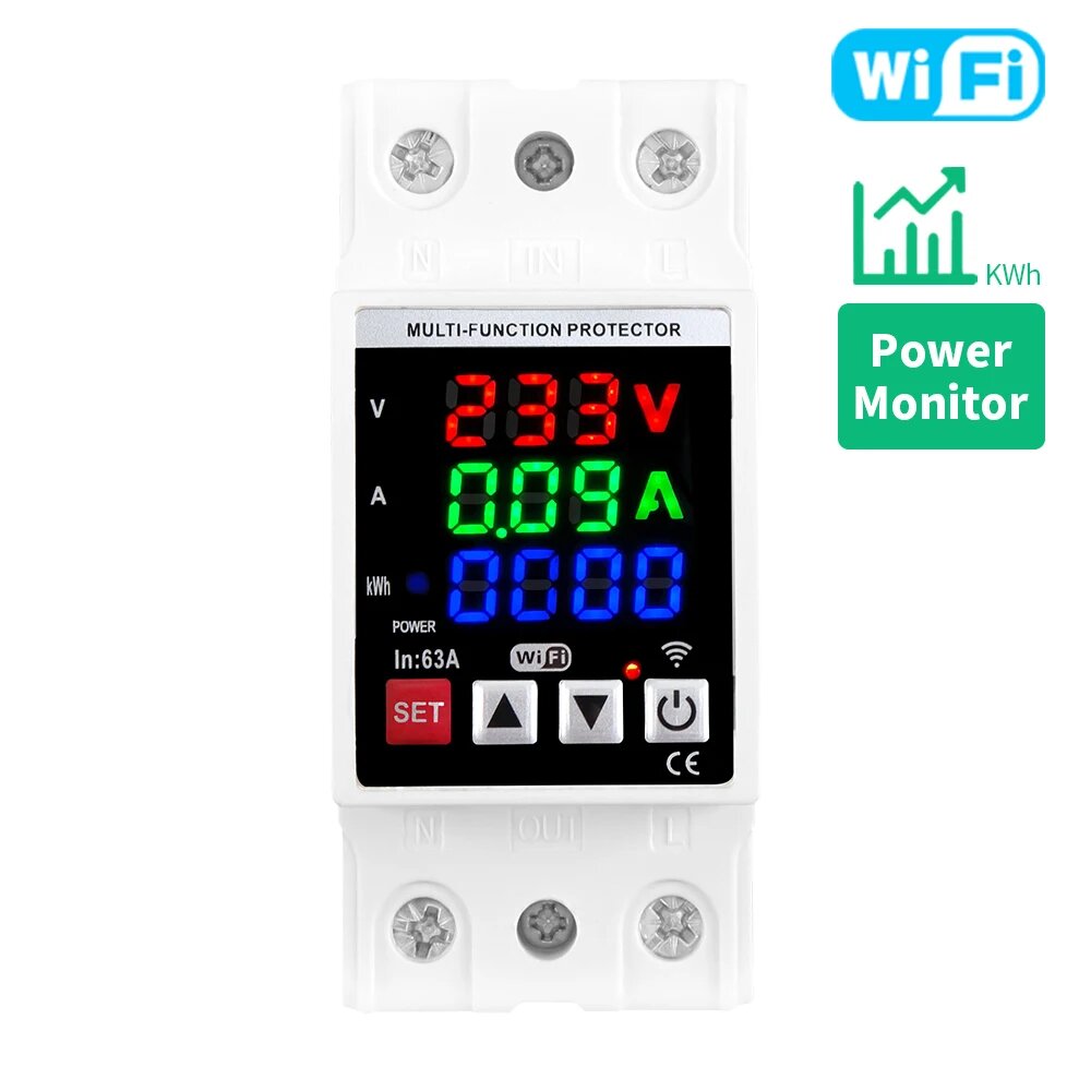 MANHOT 2P 63A Умный WiFi Выключатель с Дисплеем