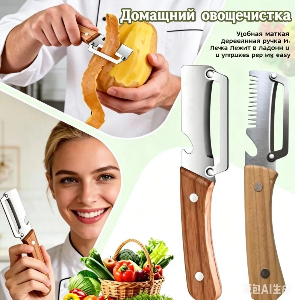 Многофункциональный измельчитель + нож для нарезки овощей с ручкой из бревен