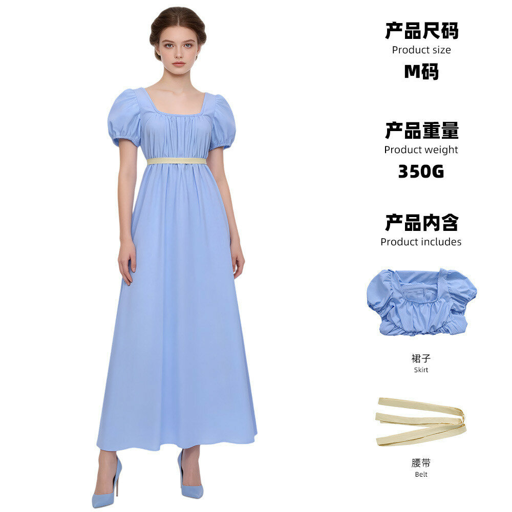 Bridgerton gothic dress with high waist and long skirt for cosplay enthusiasts lightblue adult s