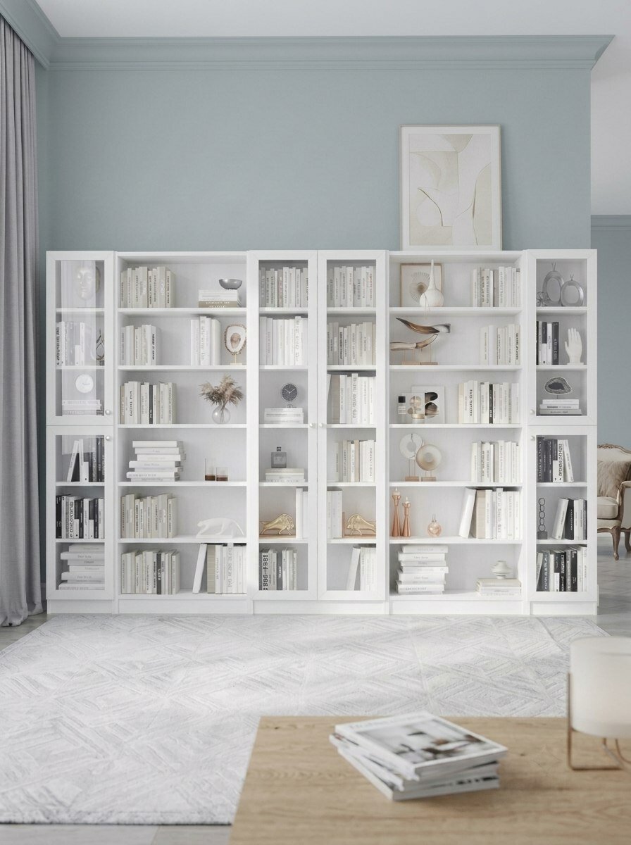 Книжный шкаф Билли 55 Белый Фасадный 0101 NEW 320x30x202 см, GOODFORM