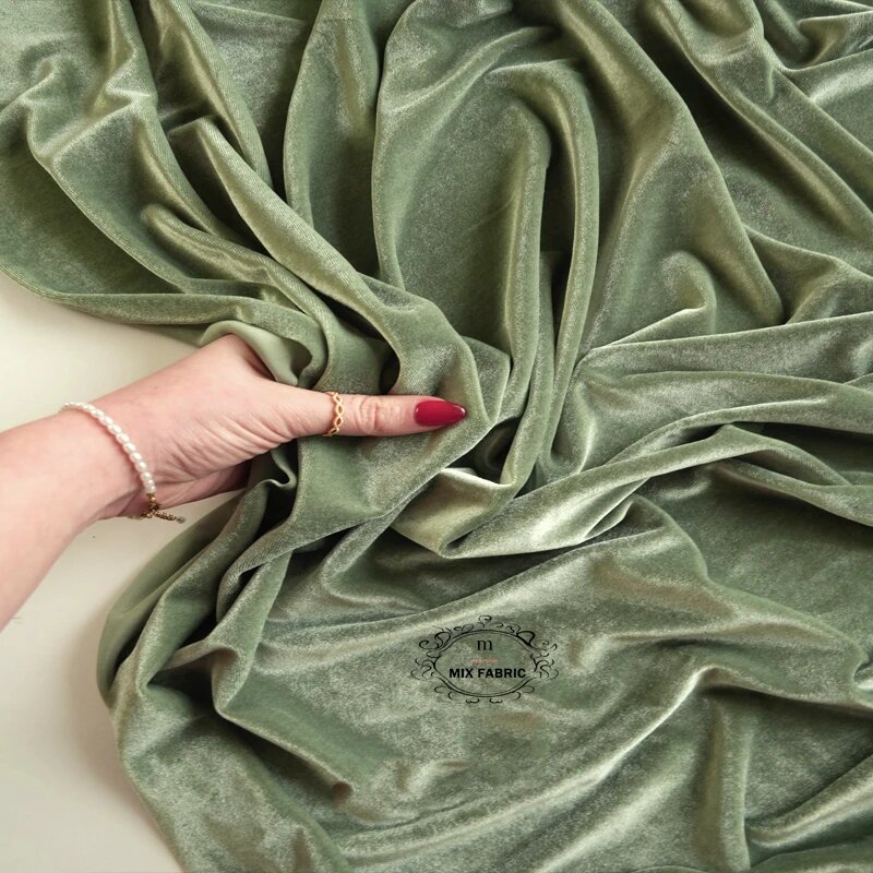Зеленая бархатная ткань из полиэстера 0.5Yard, Зеленый, Sage Green