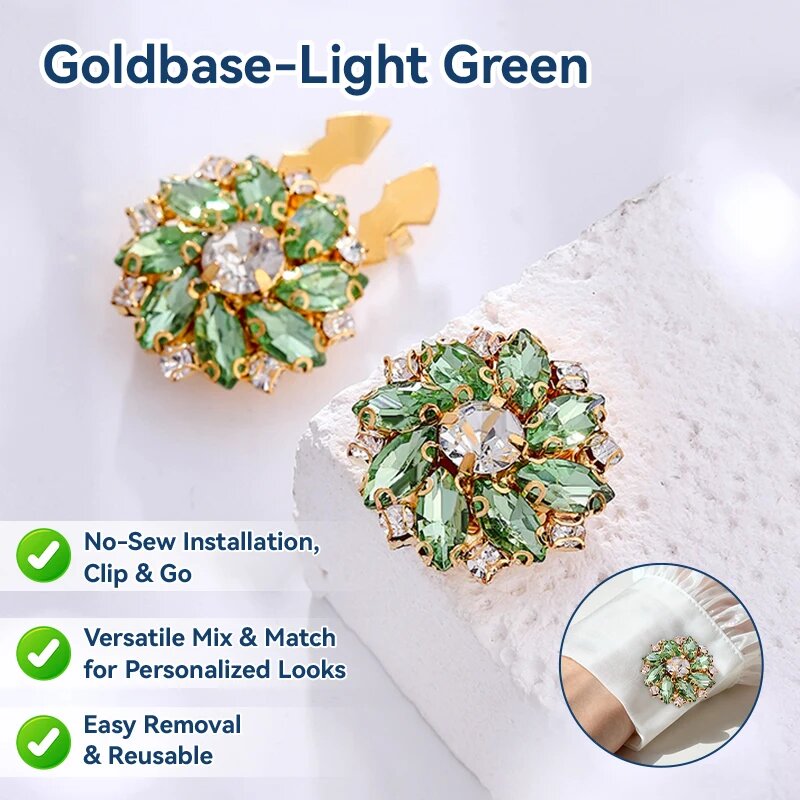 QIAO Кнопки-зажимы со стразами 32 шт Зеленый, G-Light Green