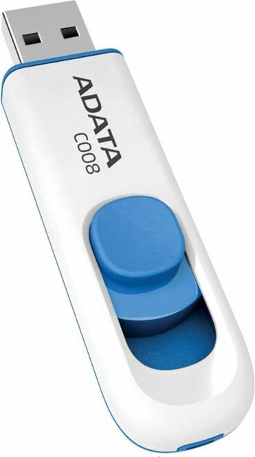 ADATA 32 ГБ USB-флеш-накопитель C008 (AC008-32G-RWE), USB 2.0; USB Type-A, до 15 Мб/сек, Пластик, светло-синий; белый