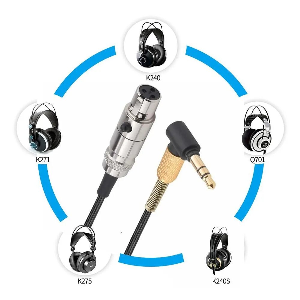 Видеокабель AKG Q701 K702 K267 K712 K141 K171 K181 K240 K271S K271MKII K271, черный, с позолоченными разъемами — фото 1