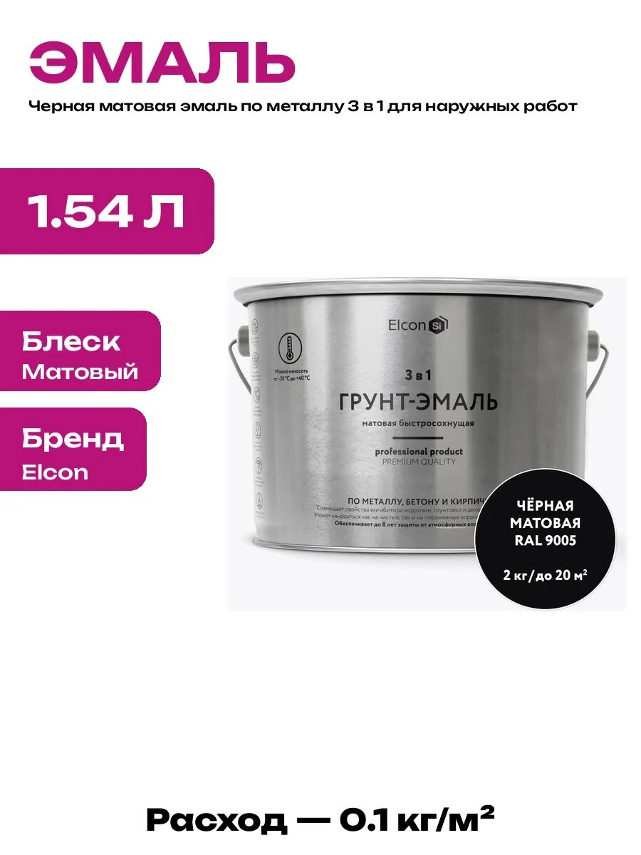 Краска по металлу 3 в 1 черная матовая по ржавчине ведро 2кг