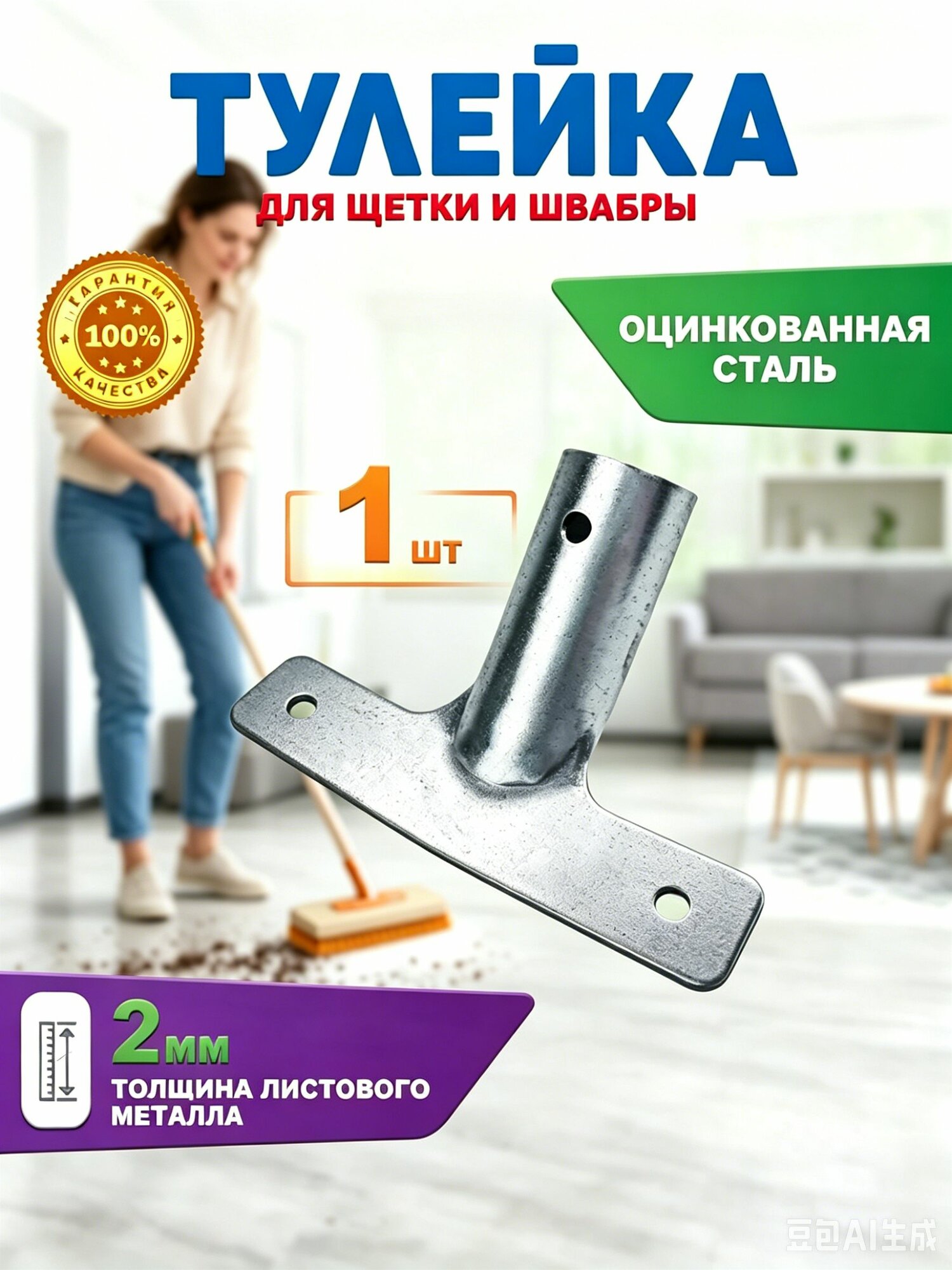 Тулейка для щетки швабры, крепление, оцинкованная сталь, толщина , Внутренний диаметр 23,5 мм， 2 шт.