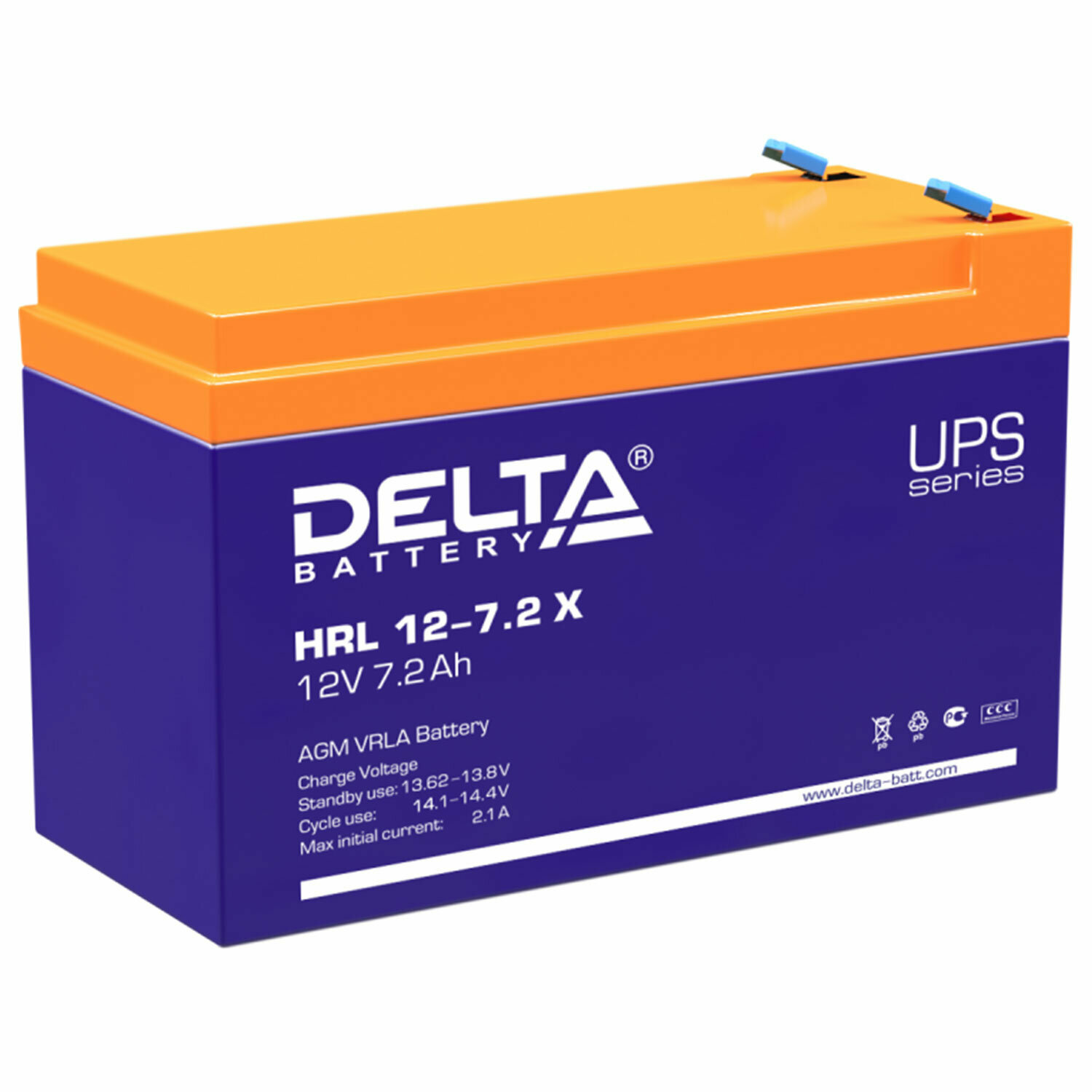 Аккумуляторная батарея DELTA для ИБП любых торговых марок, 12 В, 7,2 Ач, 151х65х94 мм, HRL 12-7. 2 X