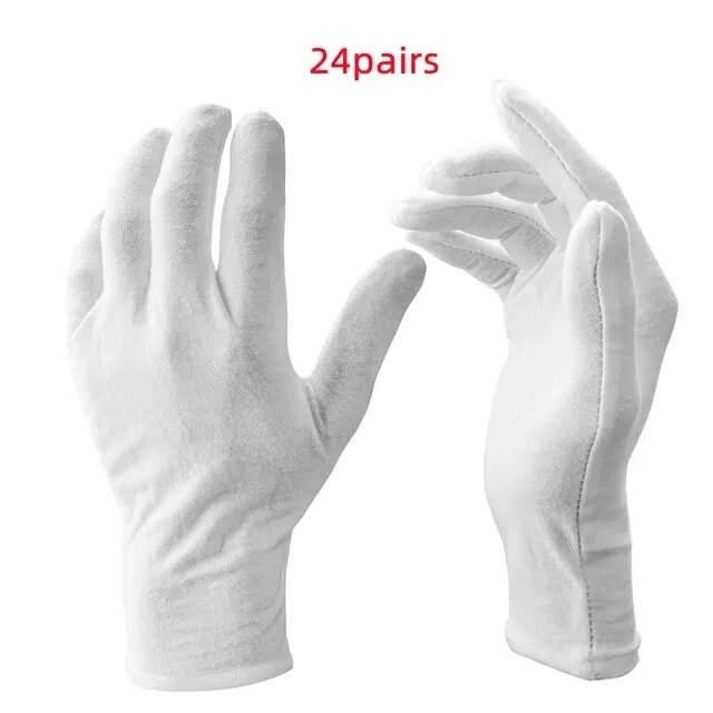 Белые хлопковые перчатки для инспекции 24pairs, S