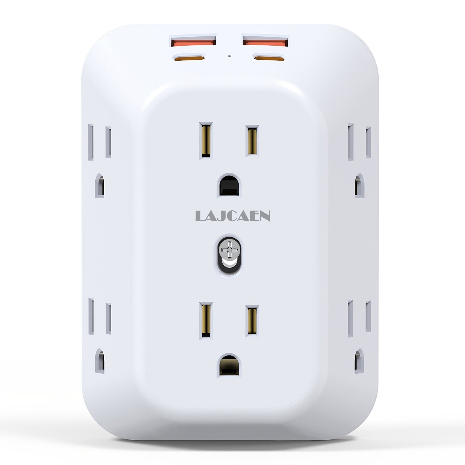Удлинитель-розетка с защитой от перенапряжения, 6 широких розеток AC и 4 USB (2 USB-C), 4-сторонний, 1875 Вт, US вилка, белый
