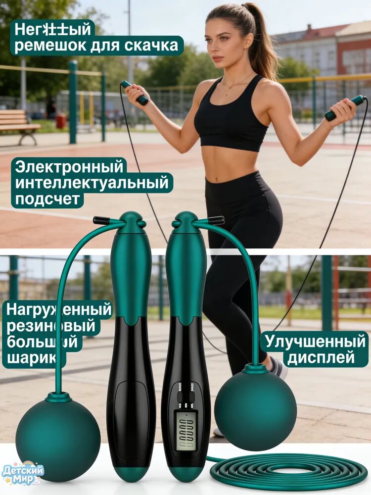 Умная скакалка (в комплекте большой счетный мяч и стальной трос), с функциями подсчета калорий и прыжков, фитнес-скакалка длиной 280 см, подходит для взрослых и детей.
