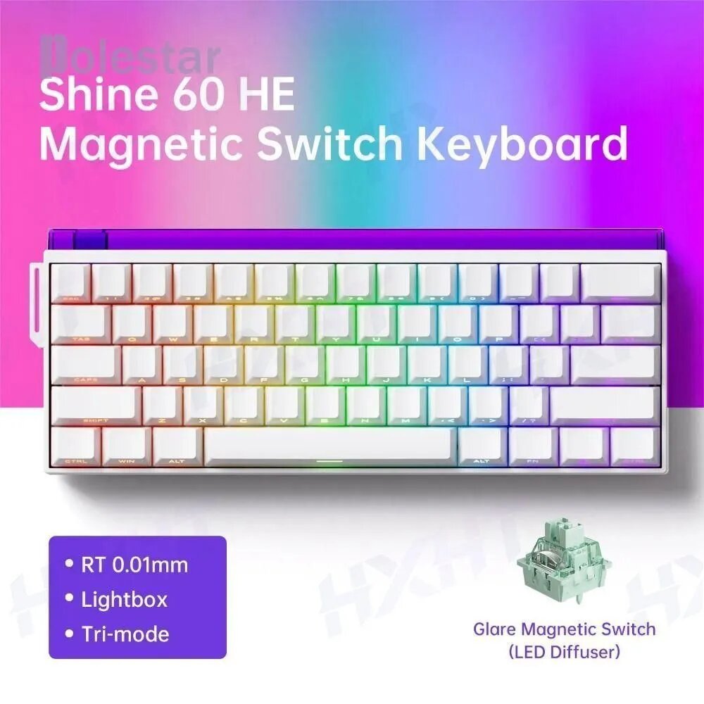 Клавиатура Veekos Shine60 HE 60% AGRB с магнитным переключателем Lightbox RT0.01mm 8K Type-C, проводная Киберспортивная игровая клавиатура