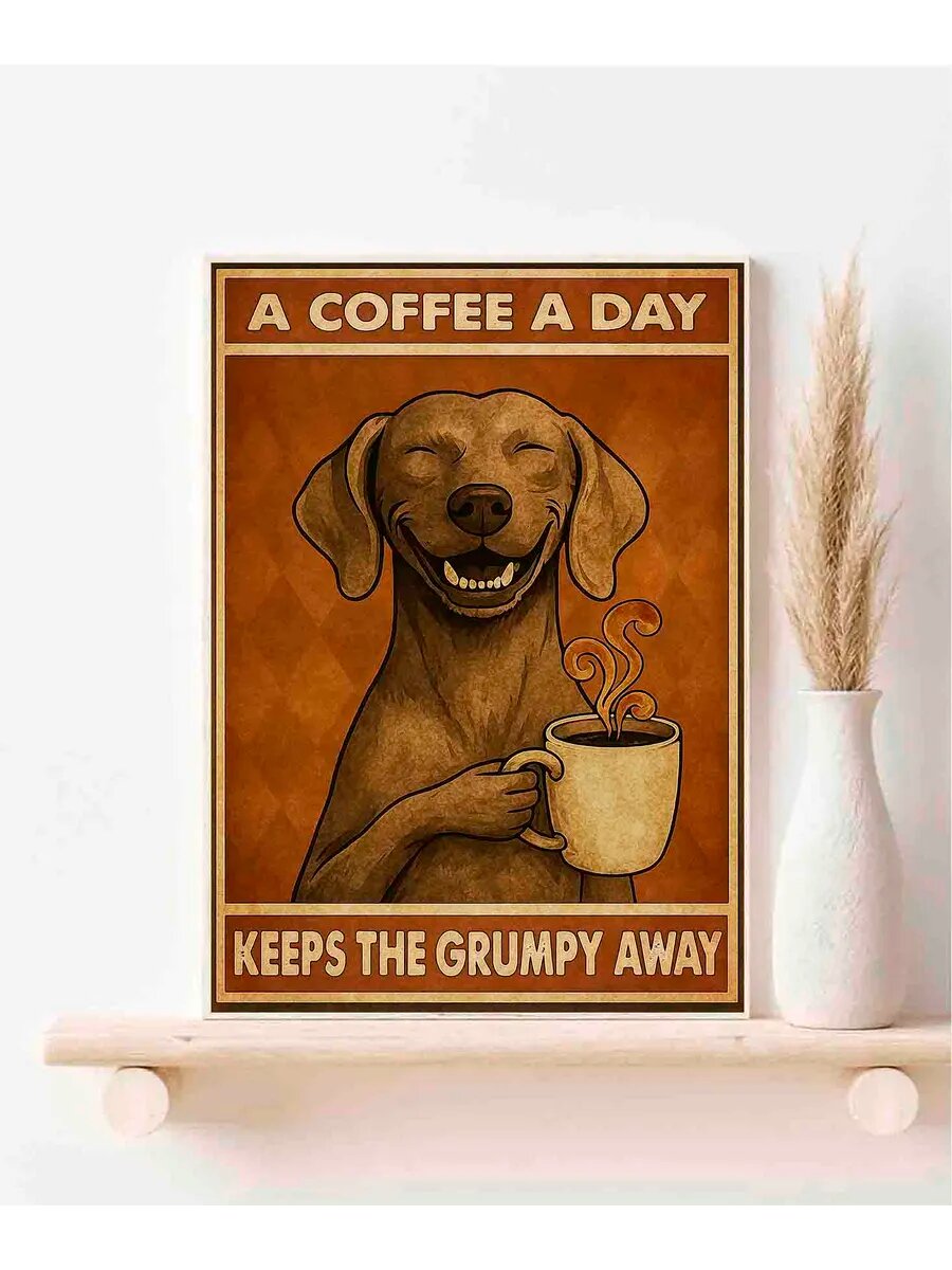 Собака породы веймаранер, A Coffee A Day, Keeps The Grumpy