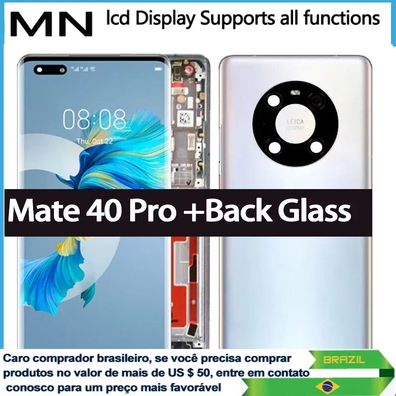 ЖК-дисплей с рамкой для HUAWEI Mate 40 Pro, дисплей с сенсорным экраном и задним Silver with frame