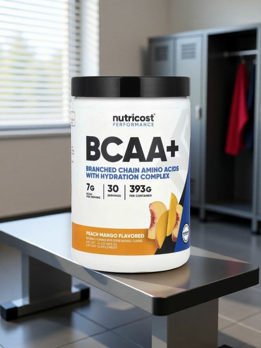 BCAA +, Аминокислоты с разветвленной цепью с комплексом для гидратации, персик и манго, 393 г Nutricost(США)