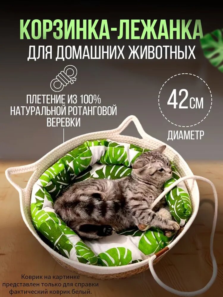 Лежанка-корзина для кошек и собак, плетеная из натурального ротанга, диаметр 42 см