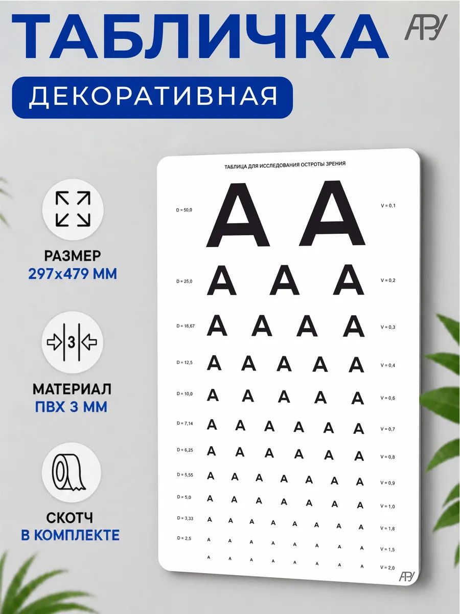 Табличка для проверки остроты зрения для кабинета