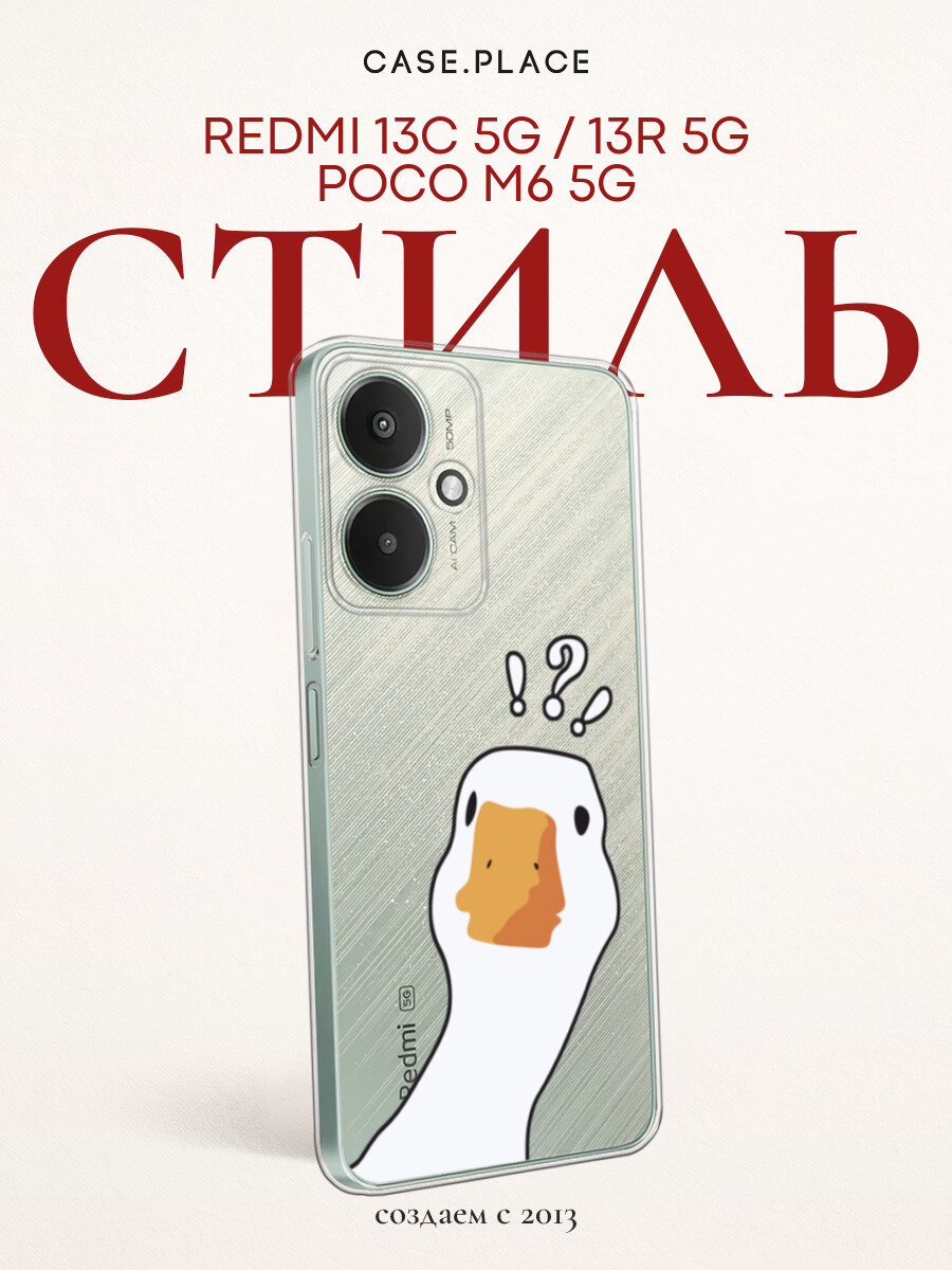 Чехол на Xiaomi Redmi 13C 5G/Redmi 13R 5G/Poco M6 5G / Сяоми Редми 13C 5G/Редми 13R 5G/Поко М6 5G с принтом Белый гусь, прозрачный