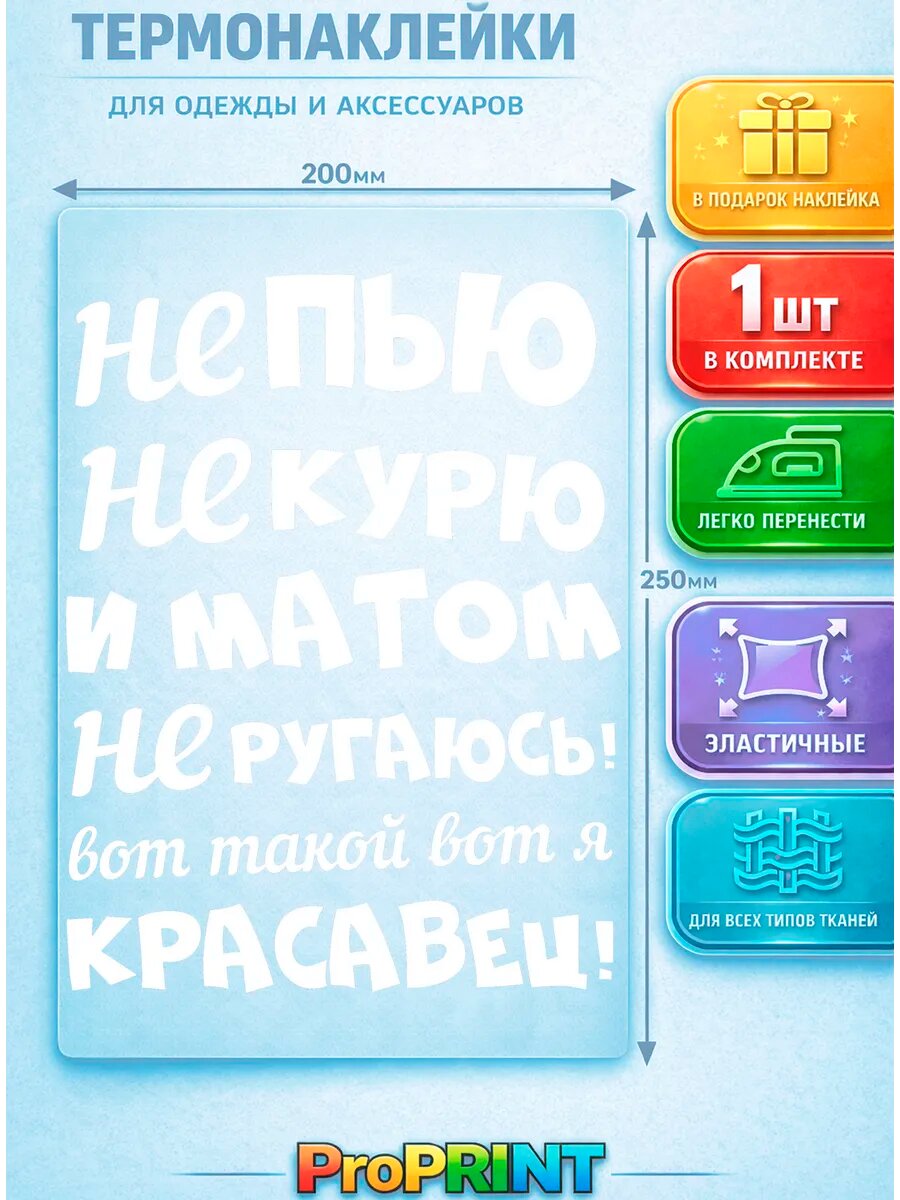 Термонаклейка на одежду надпись непью не курю