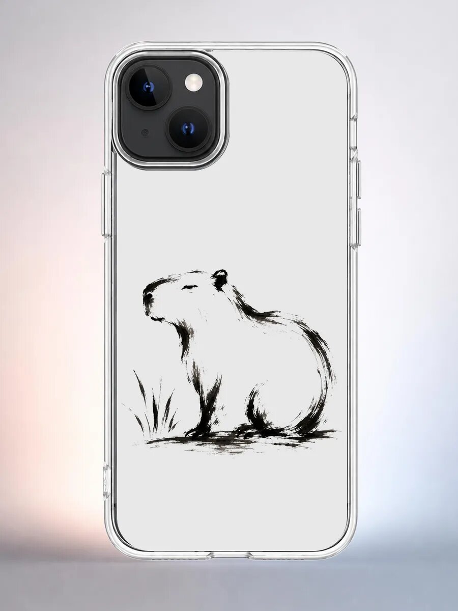 Чехол iPhone 14 капибара тушь сидит силиконовый