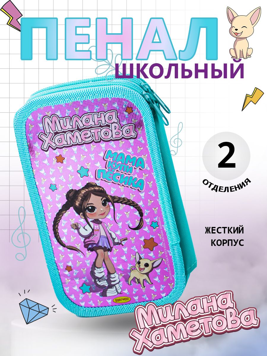 Пенал школьный для девочки 2 отделения Милана Хаметова мама купи песика, каркасный пенал