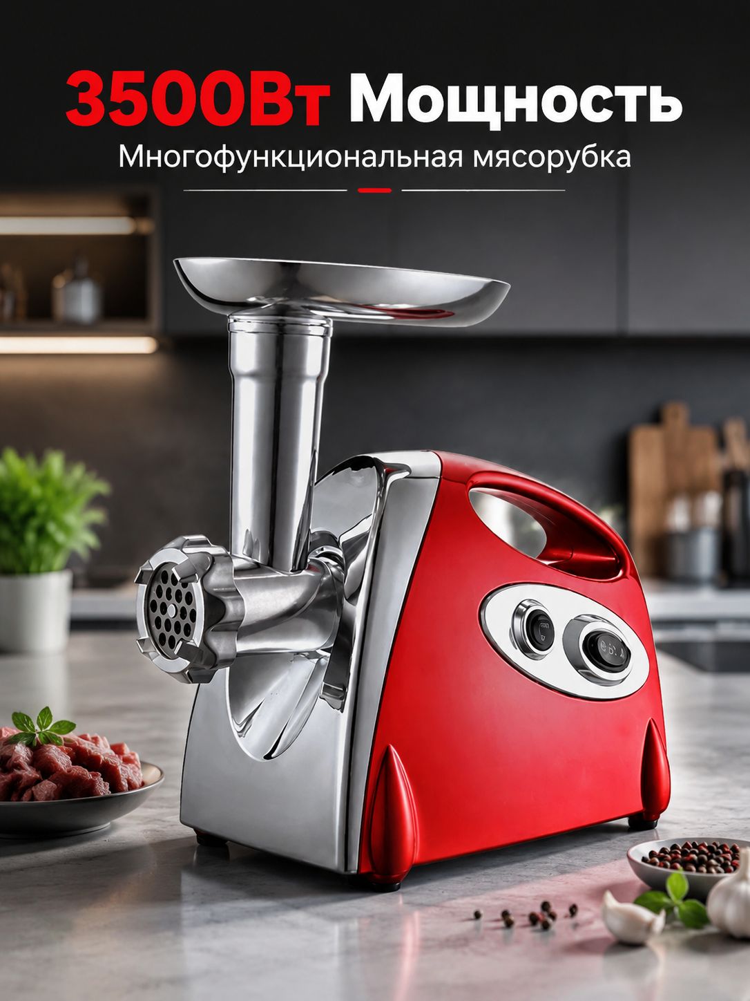 Мясорубка электрическая 3500 Вт, с насадками для колбас и сосисок, 220В