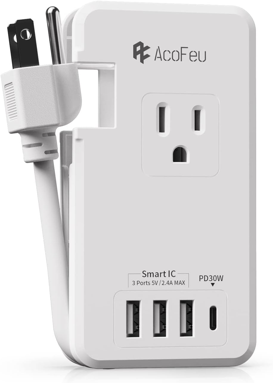 Дорожный удлинитель с портом PD -C, 3 портами USB-A и 2 розетками, с плоским шнуром для круизных путешествий, дома и офиса.