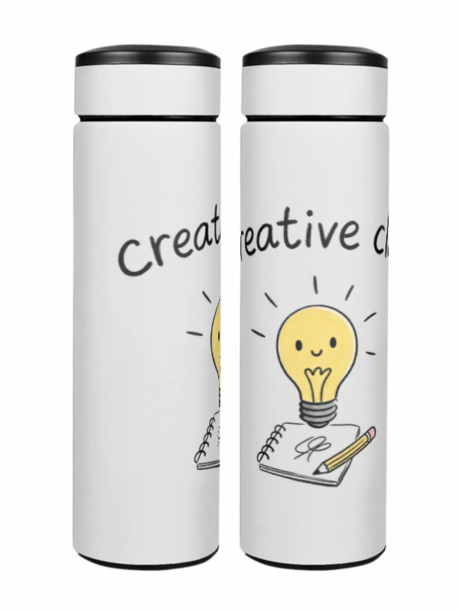 Термос «Creative club, креативный клуб, идеи, лампочка» (белый)