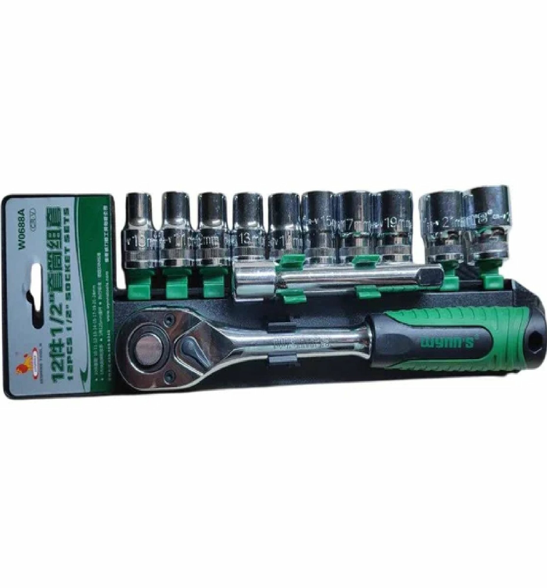 Набор торцевых головок 1/2" с трещеткой, CrV, 12шт, 10-24мм W0688A/Wynns Tools