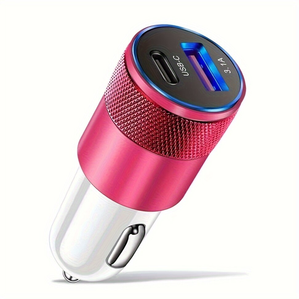Автомобильное зарядное устройство с портами USB и Type-C, 3.1A, розовое