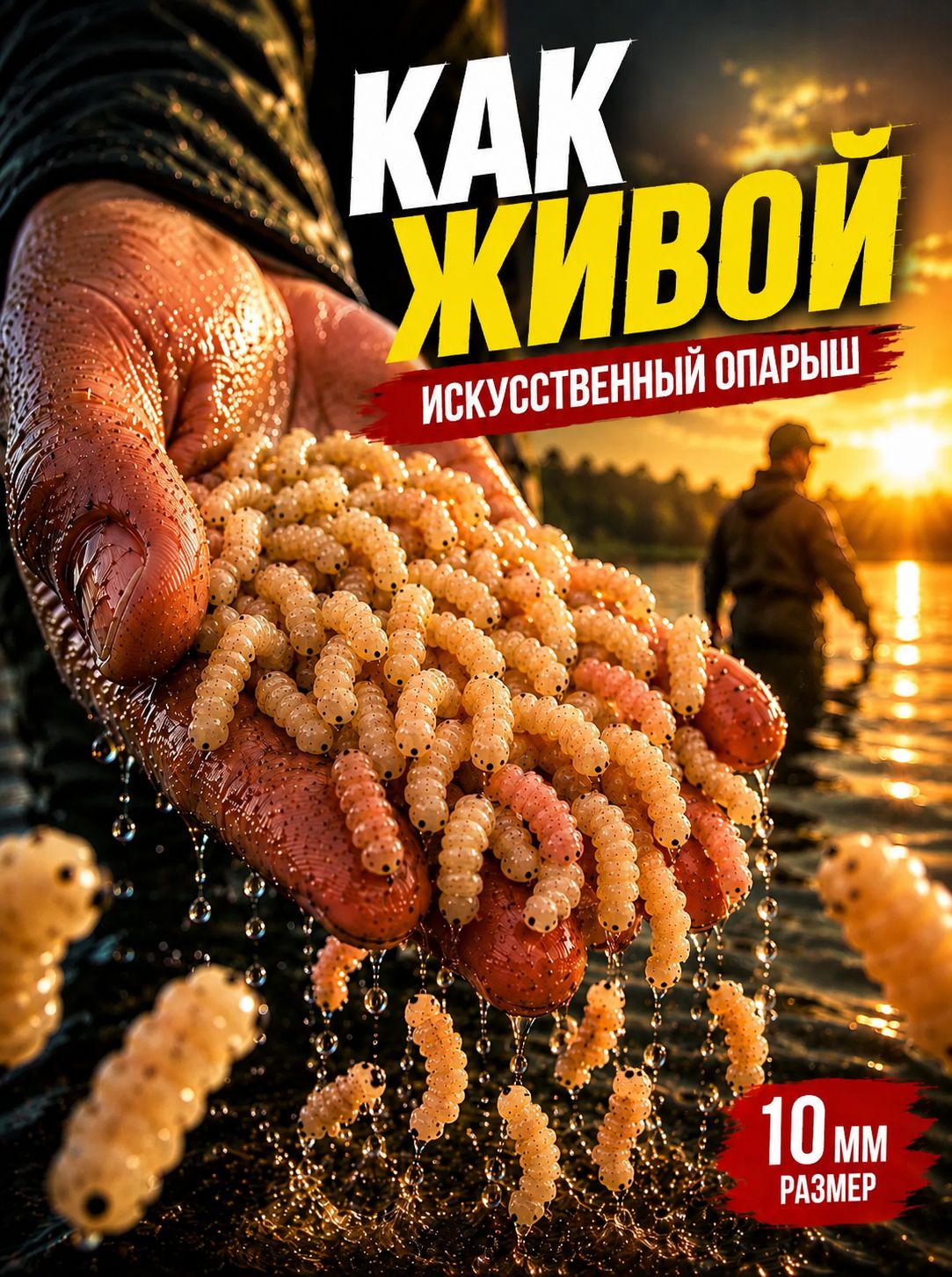 Искусственный опарыш 10 мм, съедобная силиконовая насадка для рыбалки, приманка на карася, карпа, леща, плотву