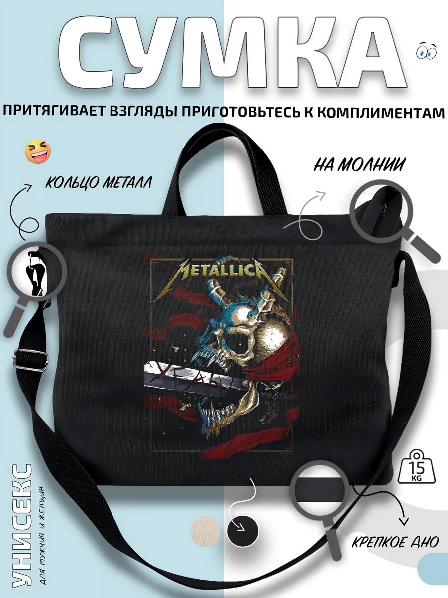 Сумка шоппер  Metallica череп и гитара