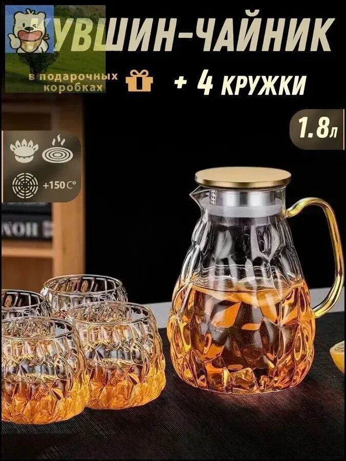 Кувшин "Грейс + 4 кружки" боросиликатное стекло