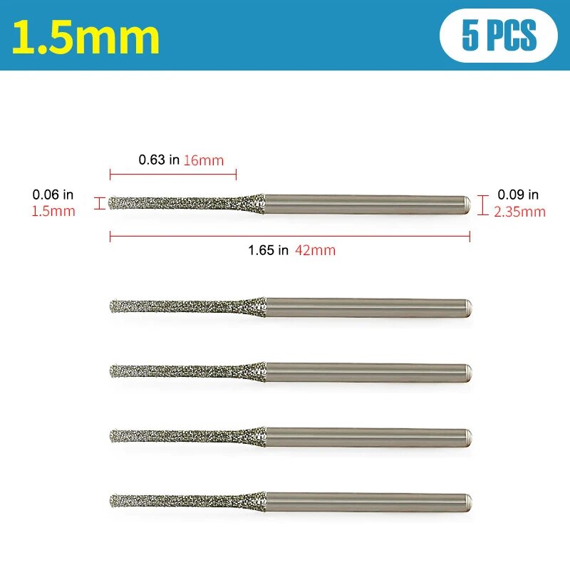 Набор алмазных сверл 5 шт. 0,8/1/1,2/1,5/1,8/2/2,5 мм 1.5mm 5 PCS