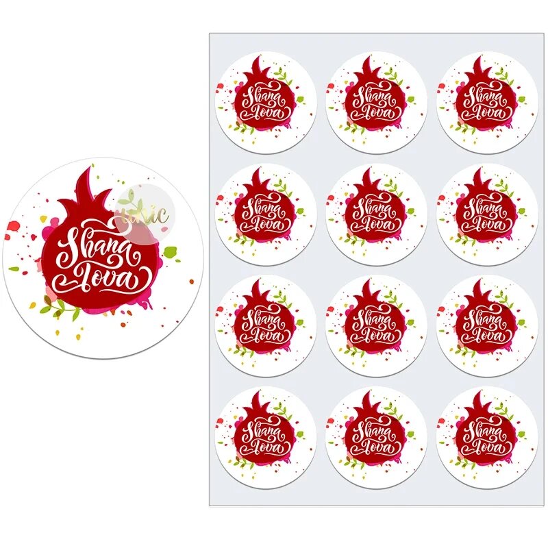 Наклейки Shana Tova Rosh Hashanah с цветами Красный, 4cm-120pcs