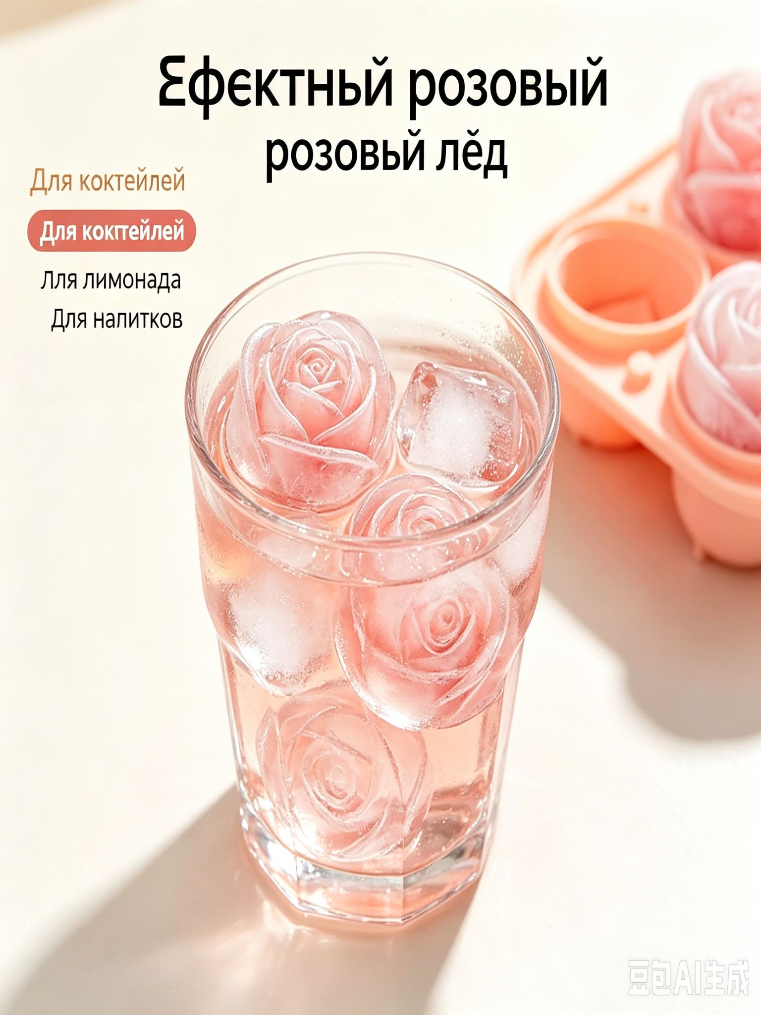 Форма для льда розочка, силиконовый молд для цветов, оригинальный подарок для барменов и хозяек